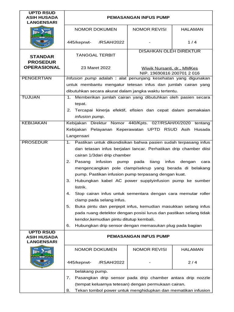 Sop Pemasangan Infus Pump | PDF