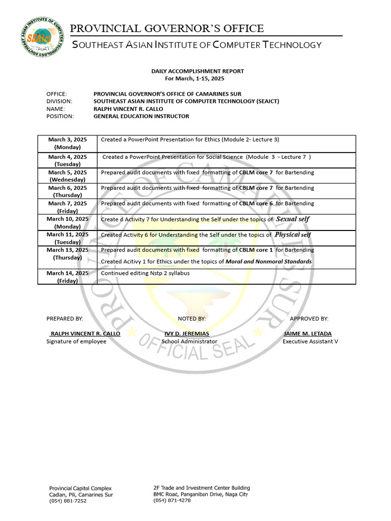 Accomplishment Report .docx | PDF
