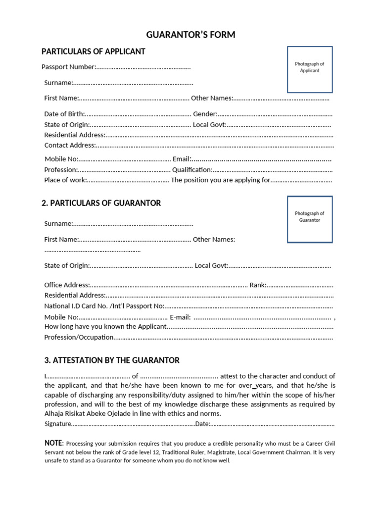 GUARANTORS FORM | PDF