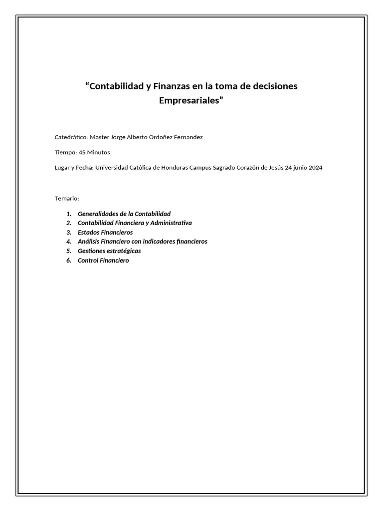 Charla Contabilidad y Finanzas Empresarial | PDF