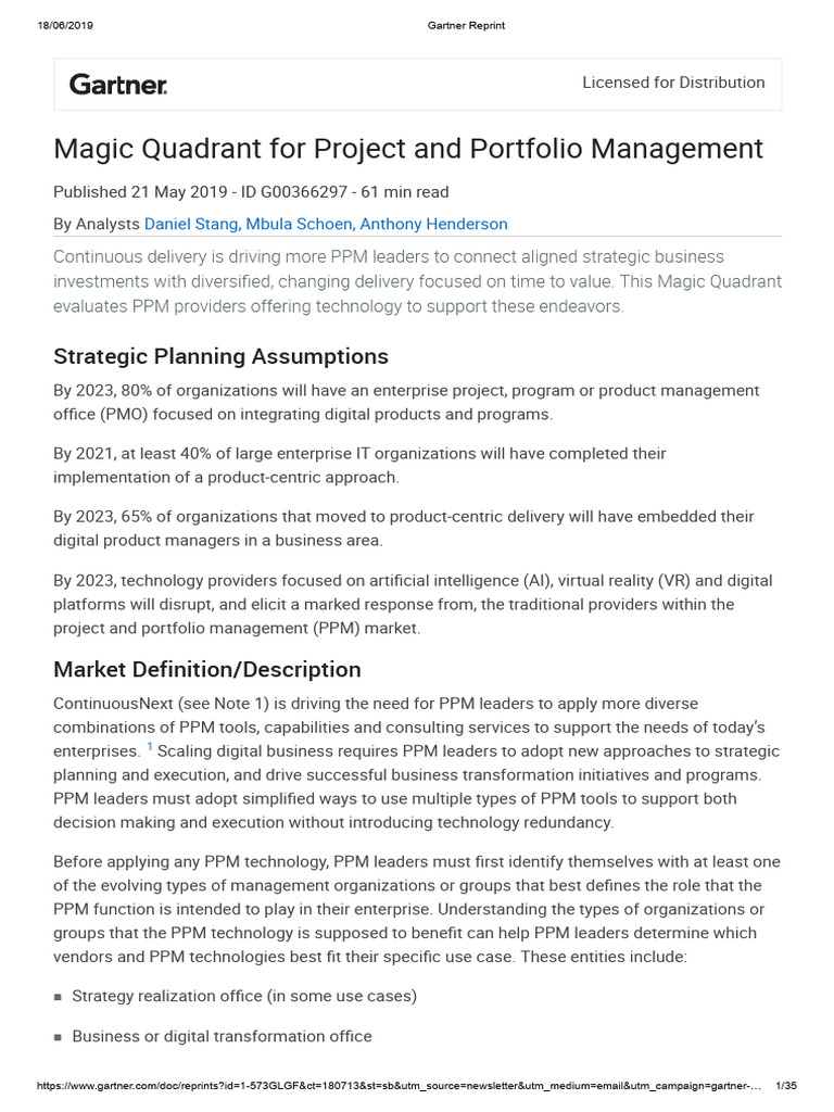 PPM Gartner Report 2019 | PDF | Cloud Computing | Agile Software ...