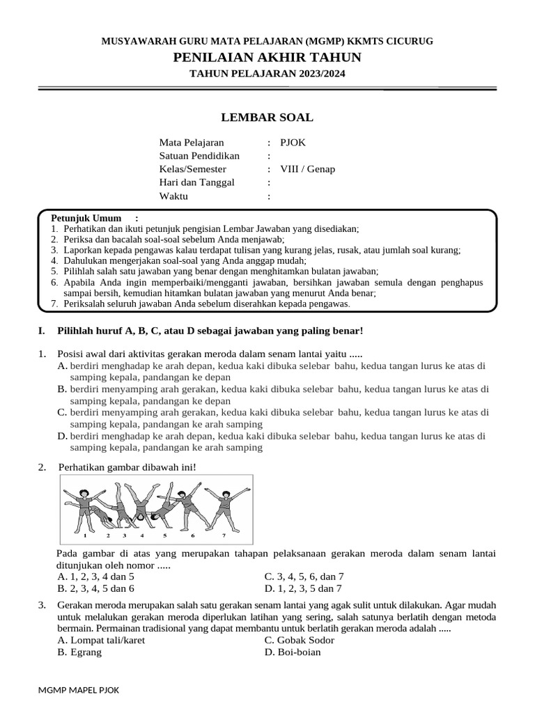 Soal PAT PJOK Kelas 8 K13 | PDF