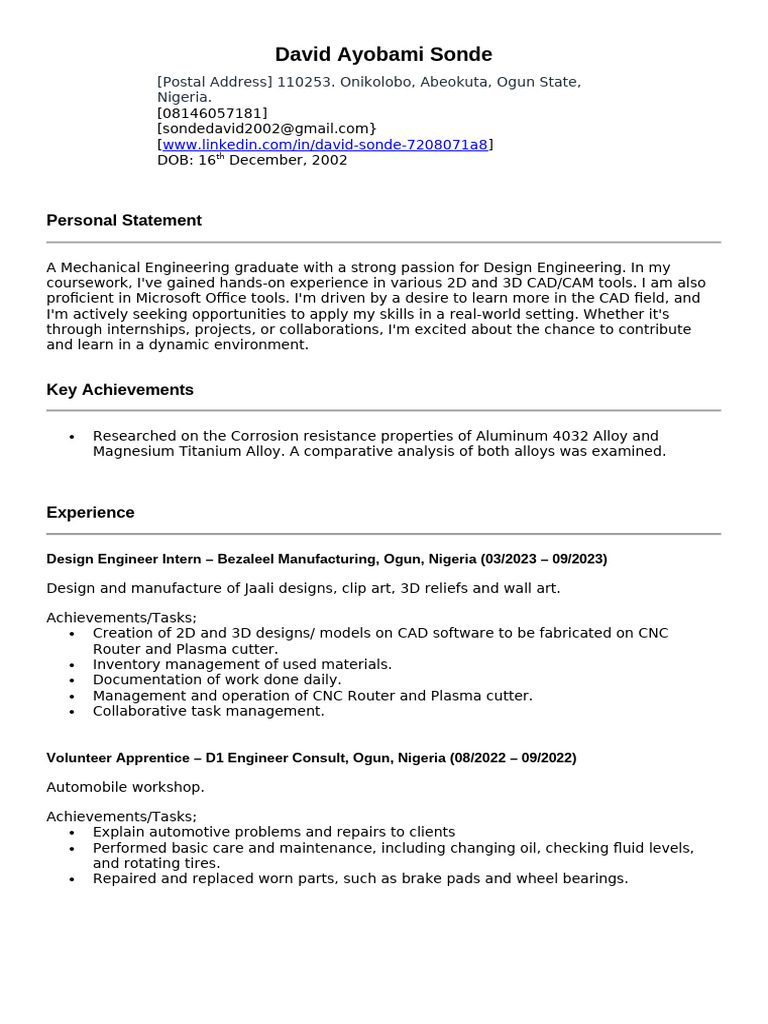 Main Sonde David CV | PDF | Autodesk | Engineering