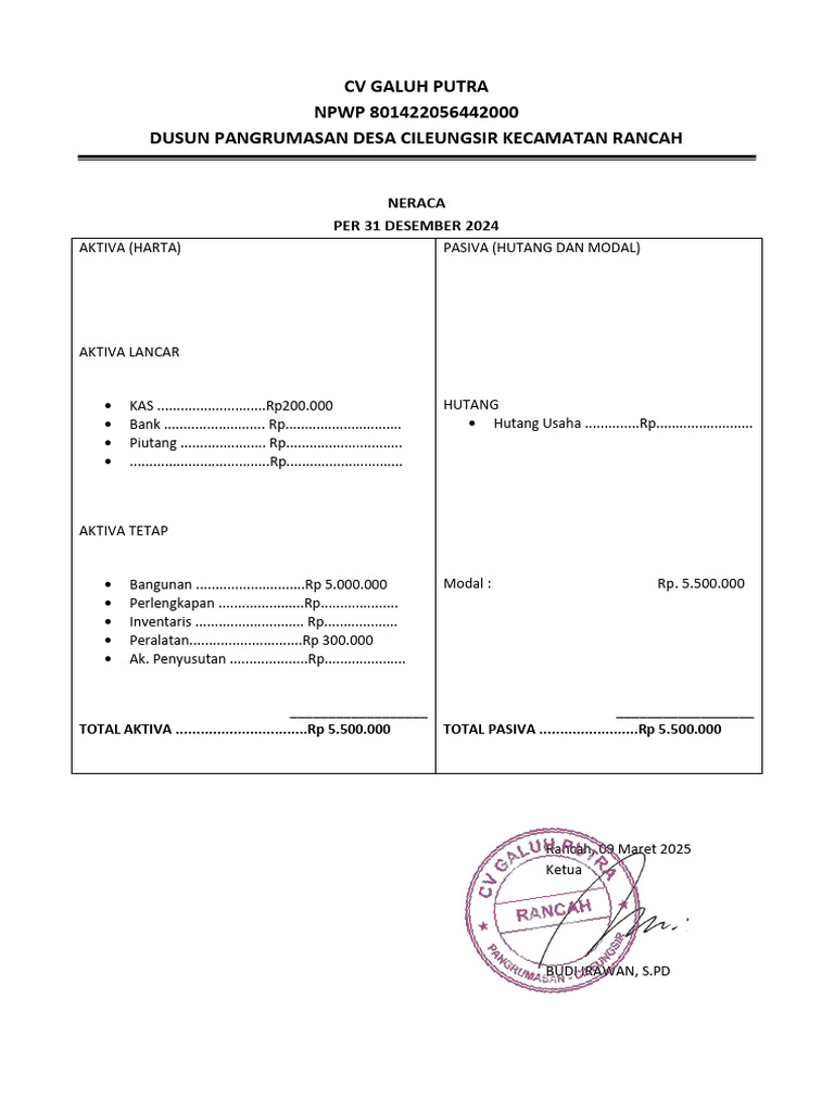 Laporan Keuangan CV Galuh Putra | PDF