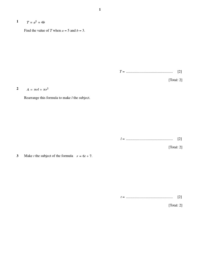 Mytest Algebraic Expression Equation and Manipulation W M | PDF ...
