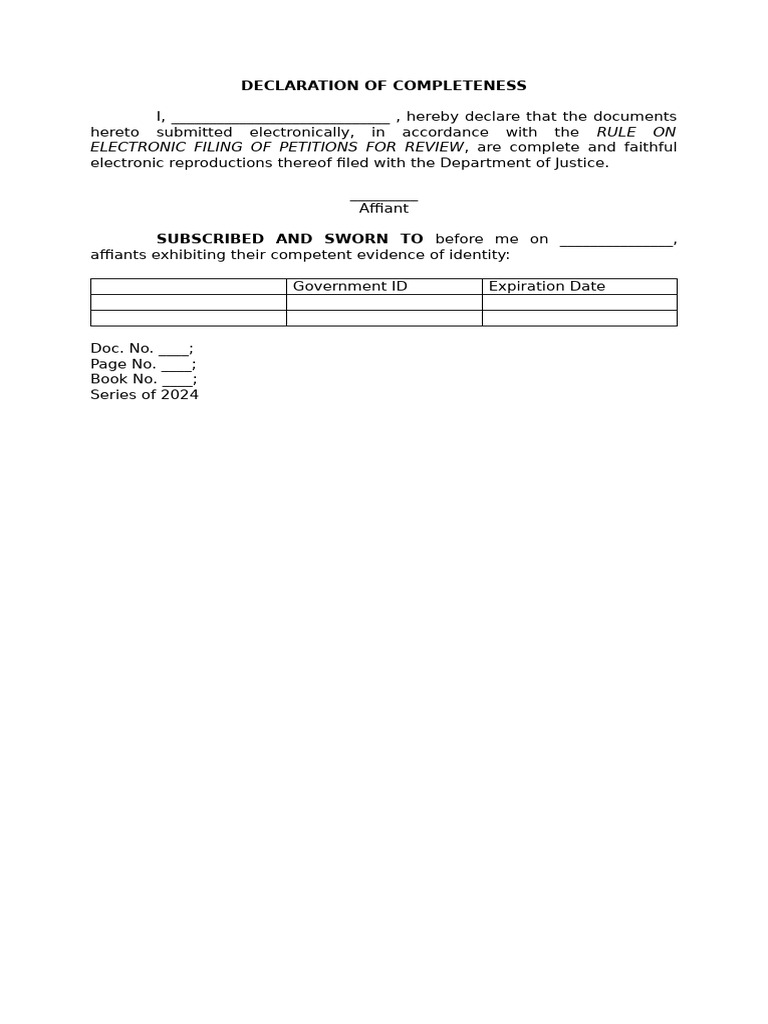 Declaration of Completeness | PDF