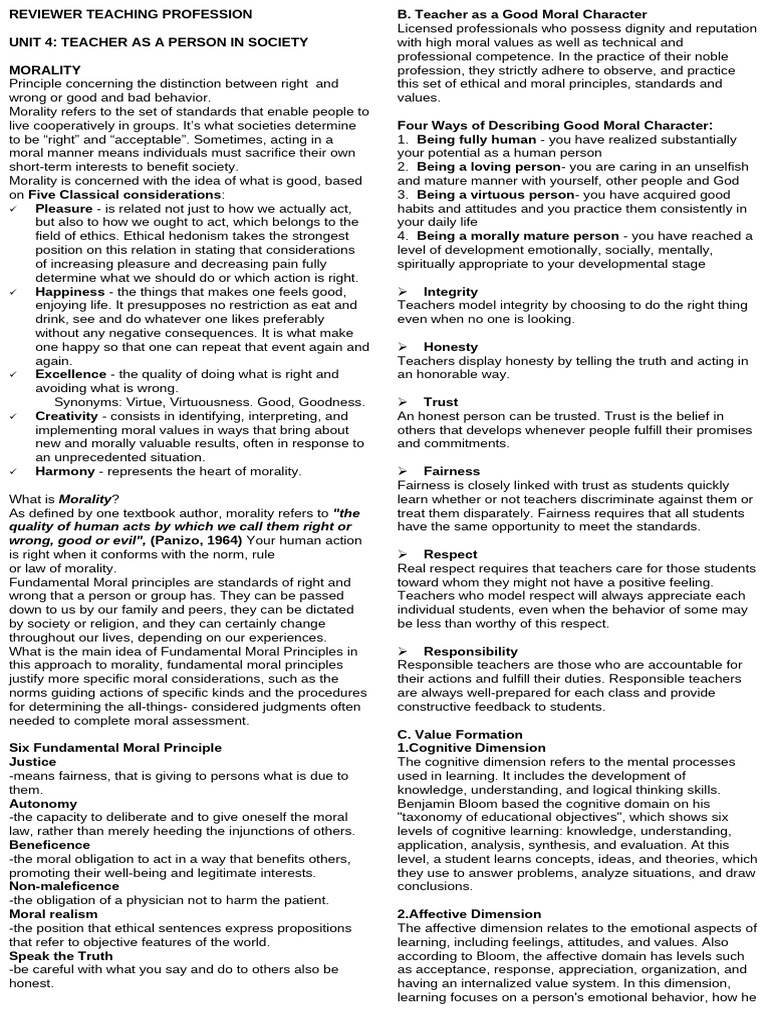 Reviewer Teaching Profession | PDF | Morality | Pleasure