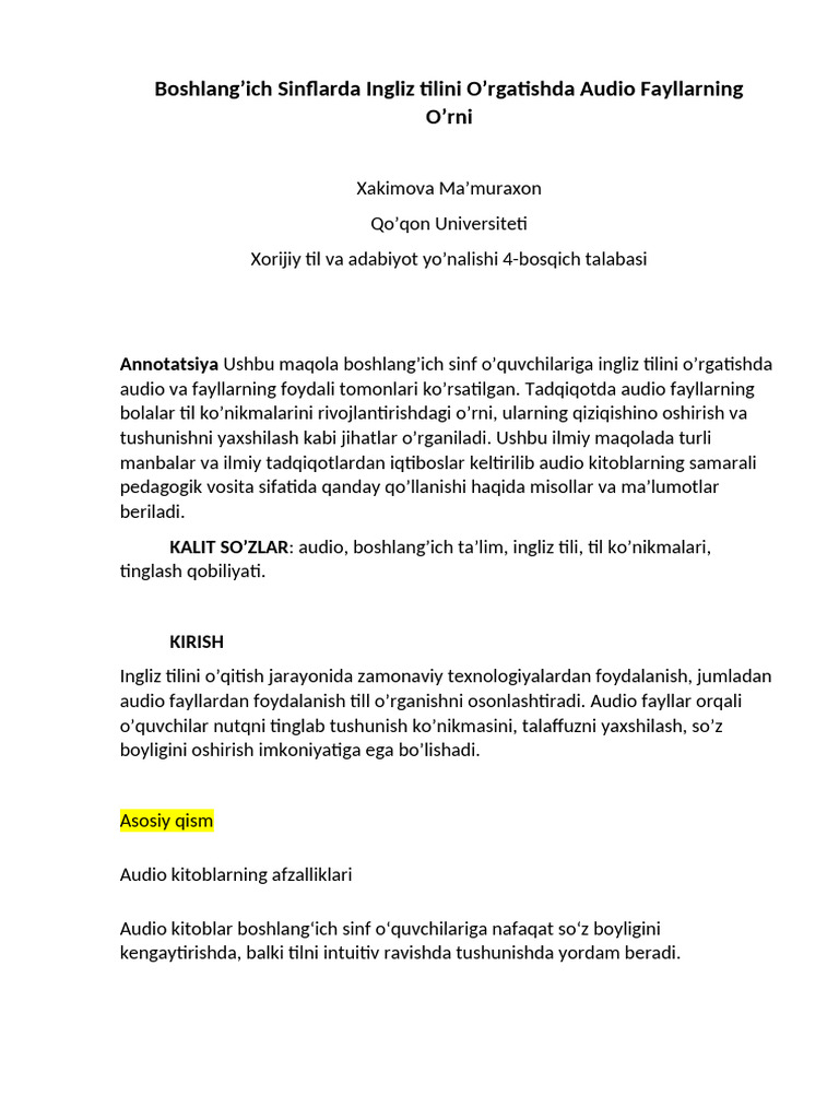 Boshlangich Tezis | PDF