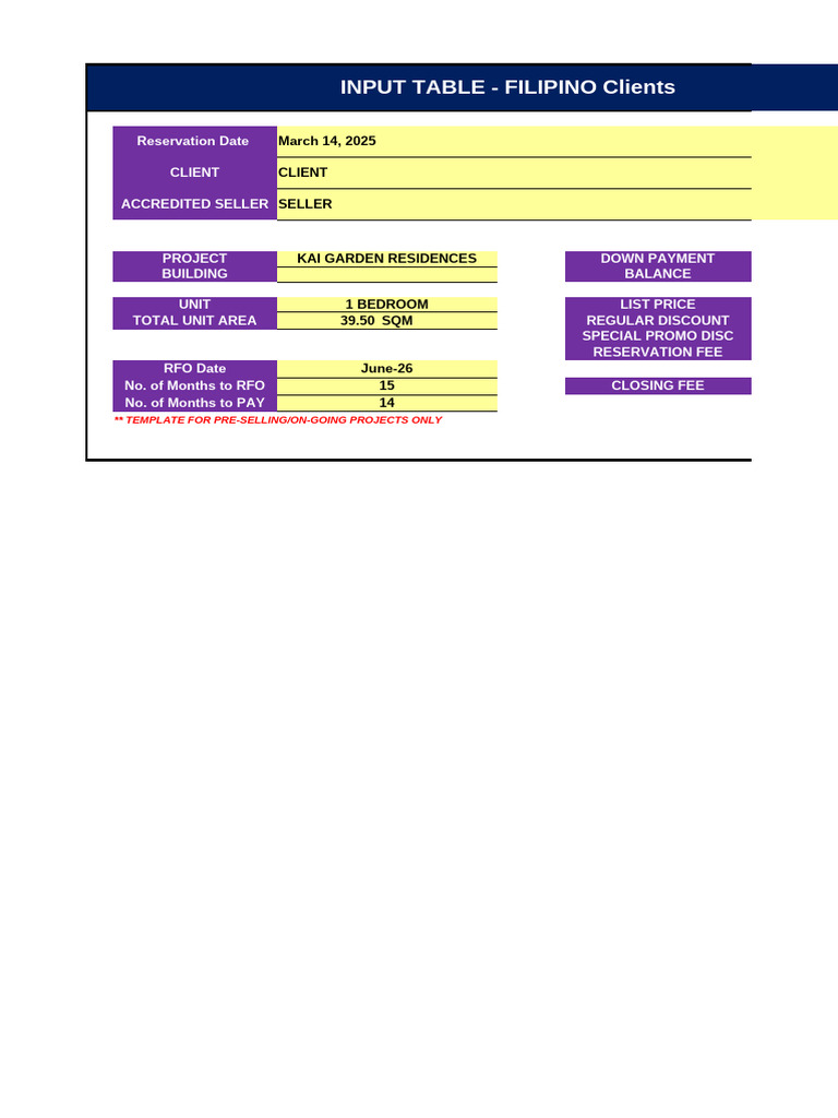 CAR Any Unit Type PROMO Sample Computation Template Filipino Client M15 ...