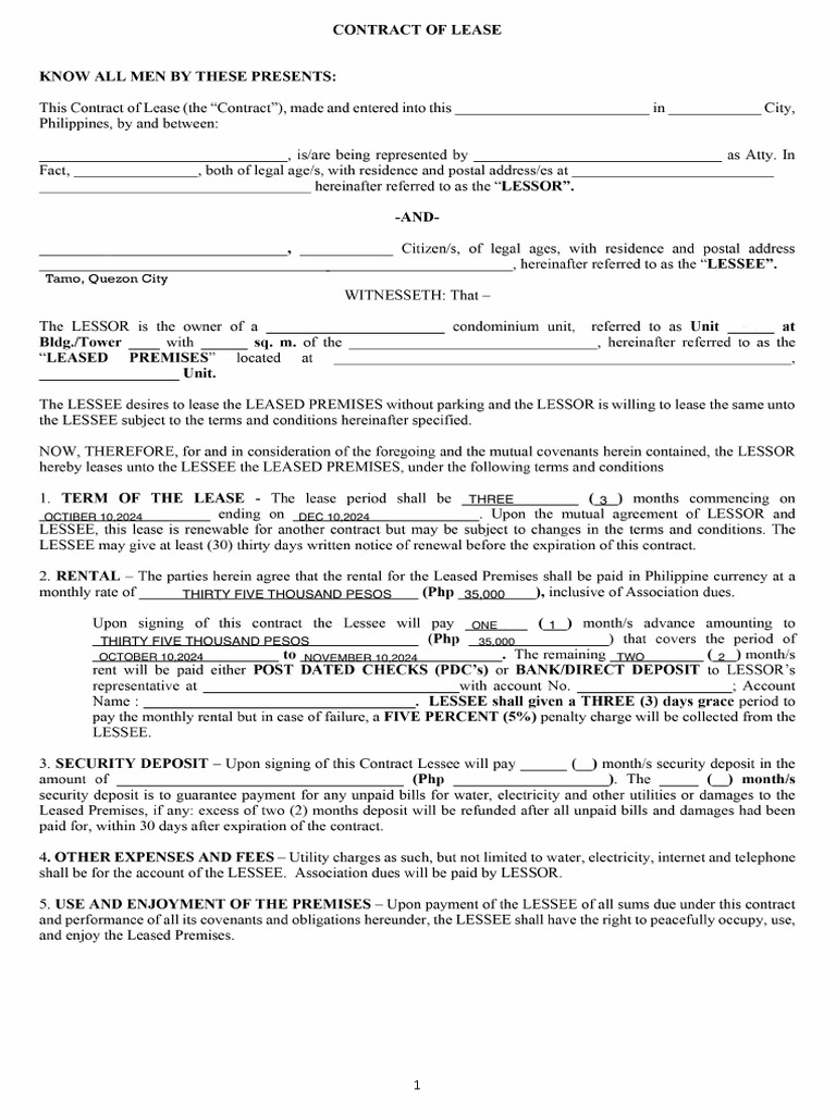 Contract Lease JERRY ONG | PDF
