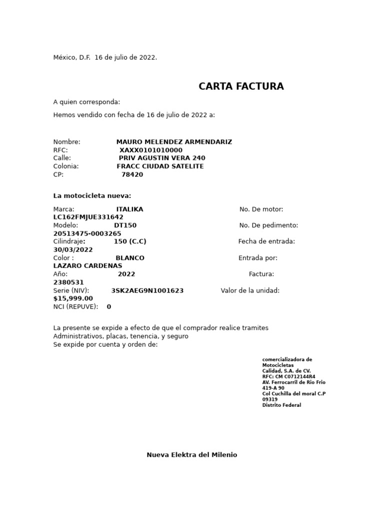 Carta Factura | PDF
