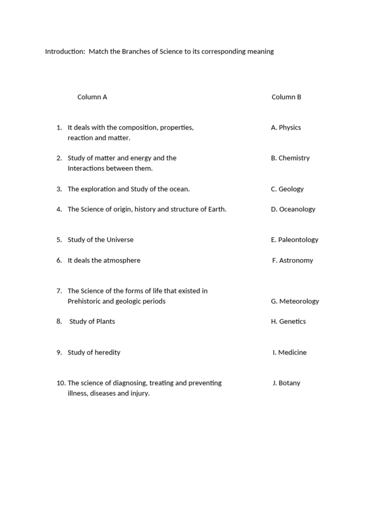 Science Branches and Their Meanings | PDF