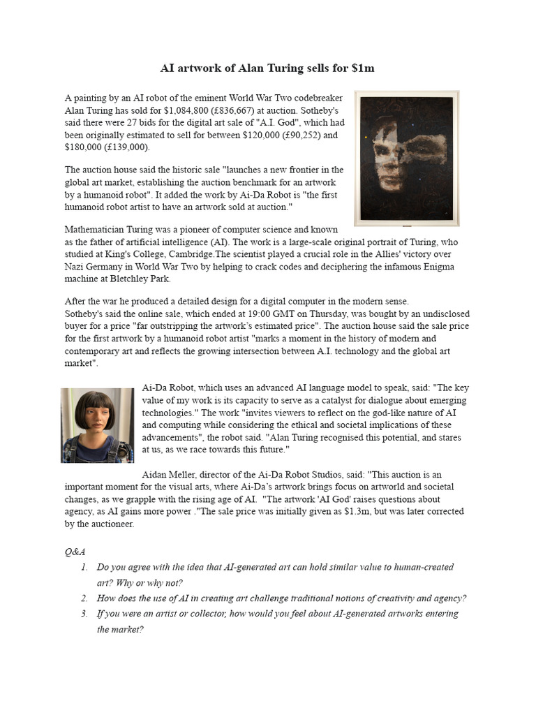 AI Artwork of Alan Turing Sells For 1m-2-1 | PDF | Alan Turing ...