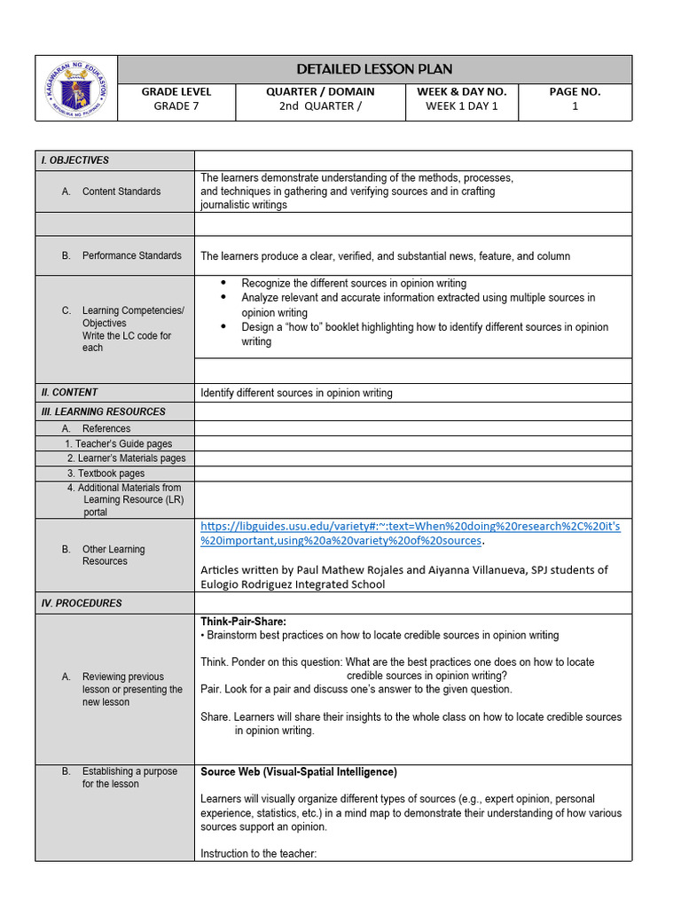 Lesson Exemplar Blank Template | PDF | Lesson Plan | Behavior Modification