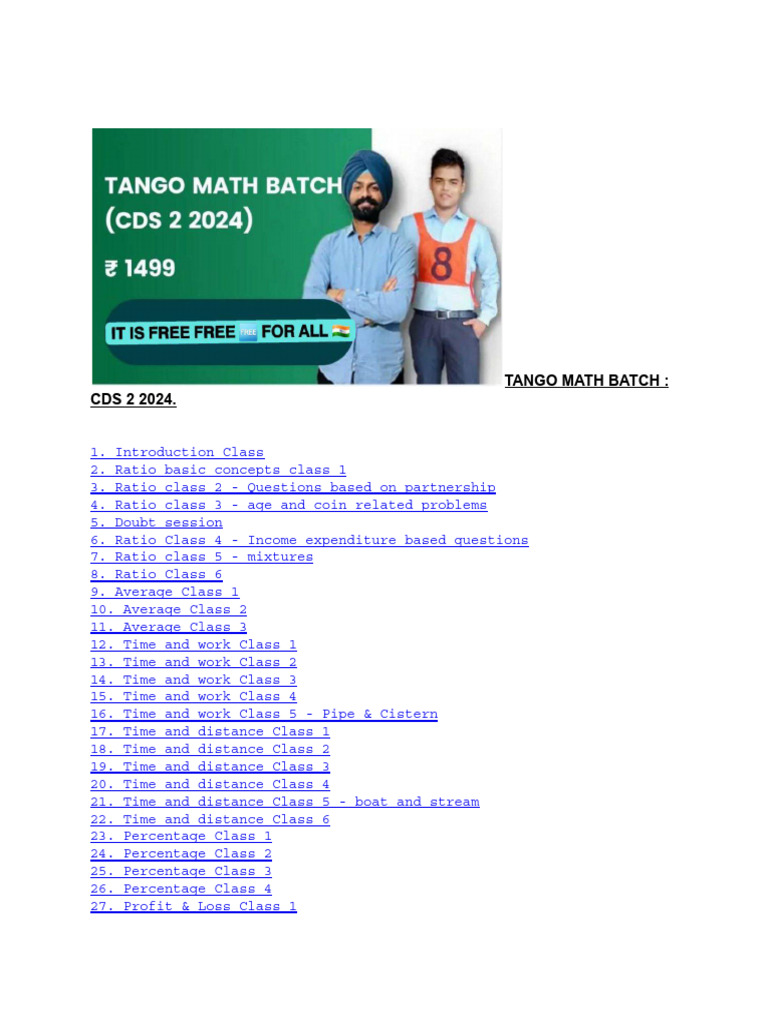 TANGO MATH BATCH (CDS 2 2024) CdsJourney RANJEET | PDF | Equations ...