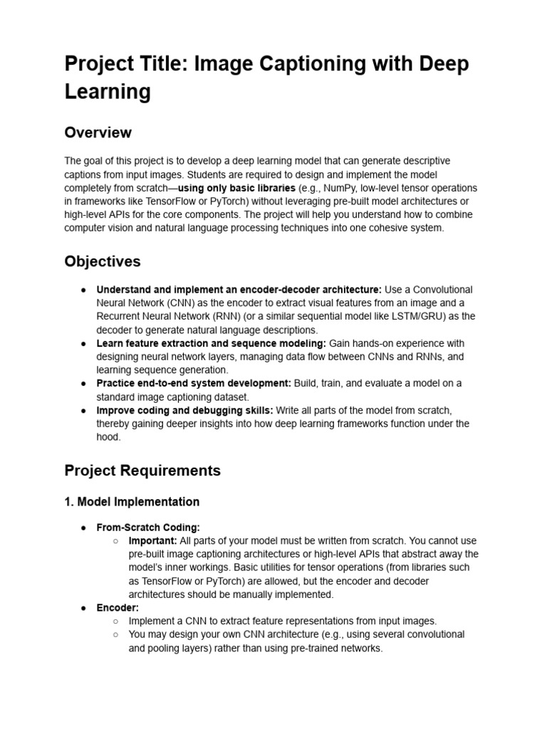 Project I_ Image Captioning with Deep Learning | PDF | Deep Learning | Cognitive Science