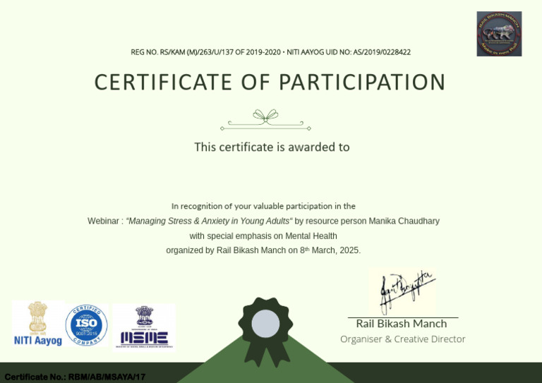 Aryan Bhagat - Participation Certificate | PDF