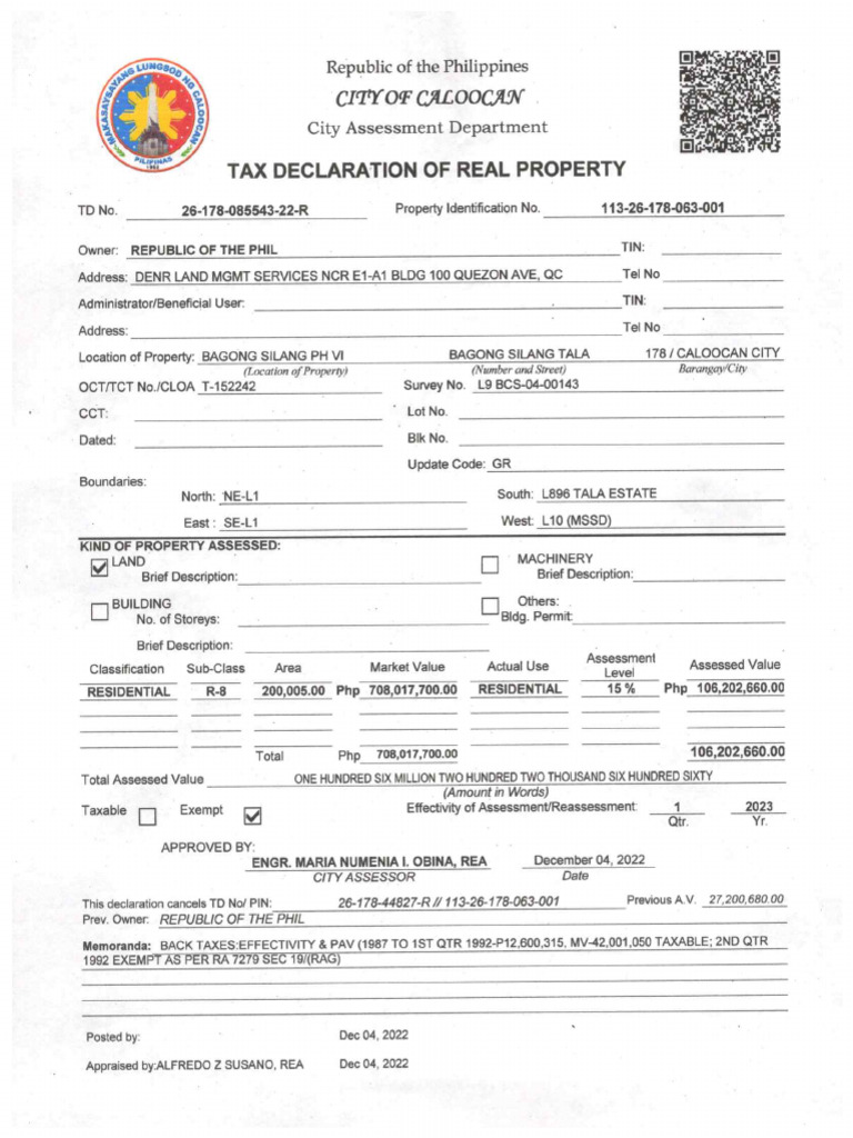 Tax Declaration of Real Property - Civic Center | PDF