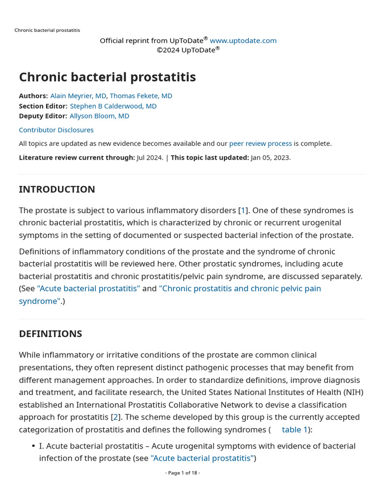 Chronic Bacterial Prostatitis | PDF | Urinary Tract Infection | Prostate