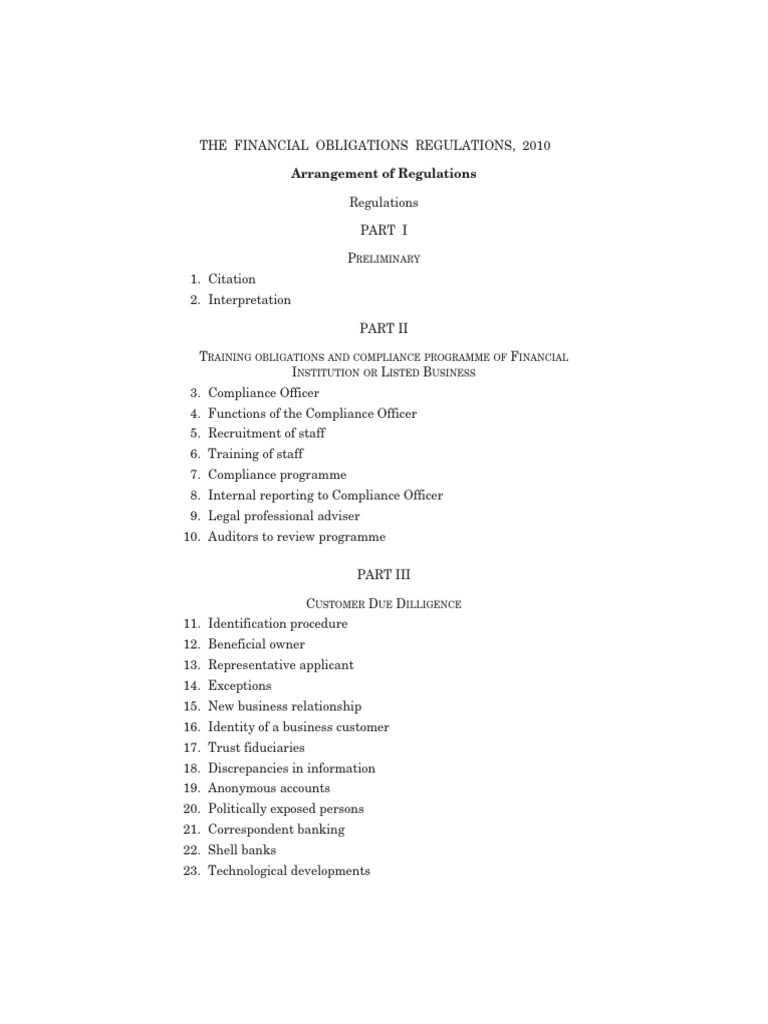 Financial Obligations Regulations Overview | PDF | Banks | Regulatory ...