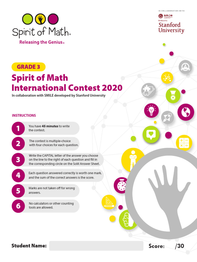 Grade 3 Spirit of Math Contest 2020 | PDF | Multiple Choice