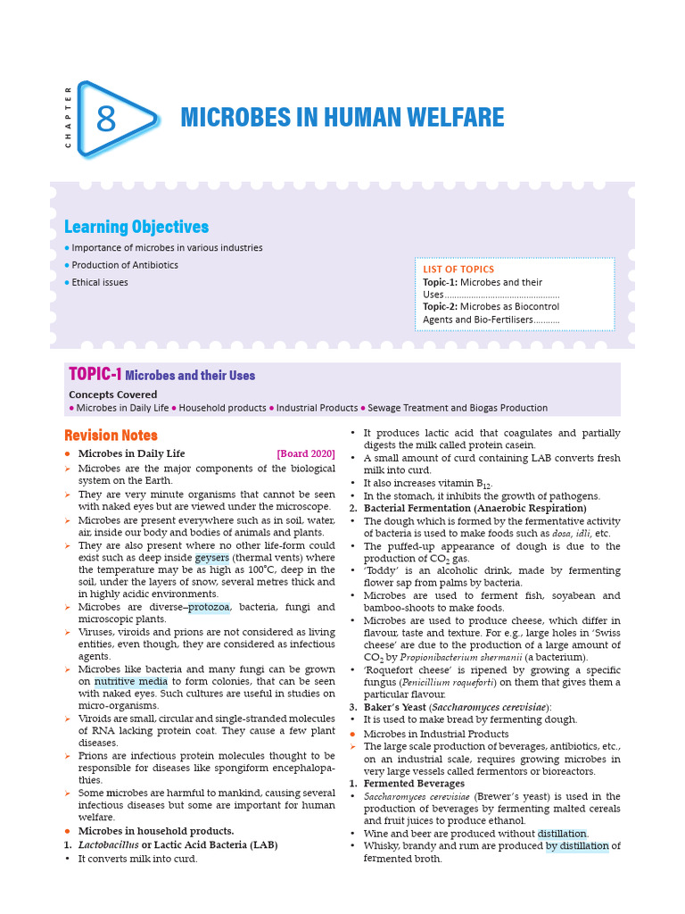 Class 12 Bio Neet Study Materials 8. Microbes in Human Welfare | PDF ...