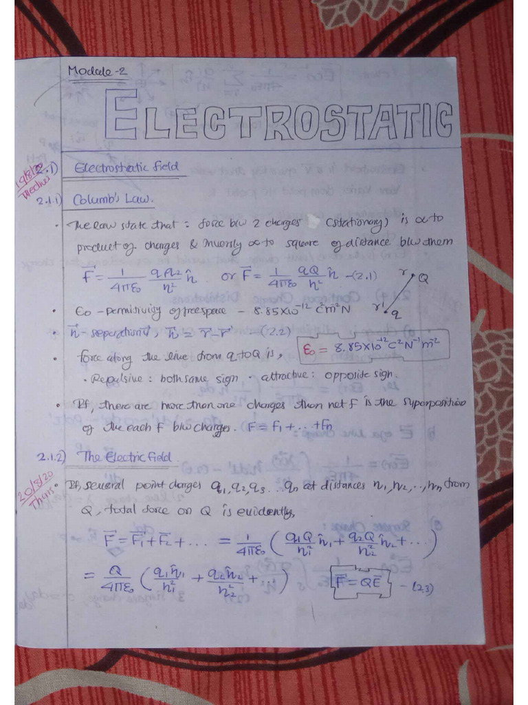 M2 - Full Note - Electrostatics - 3RD Sem Core Physics | PDF
