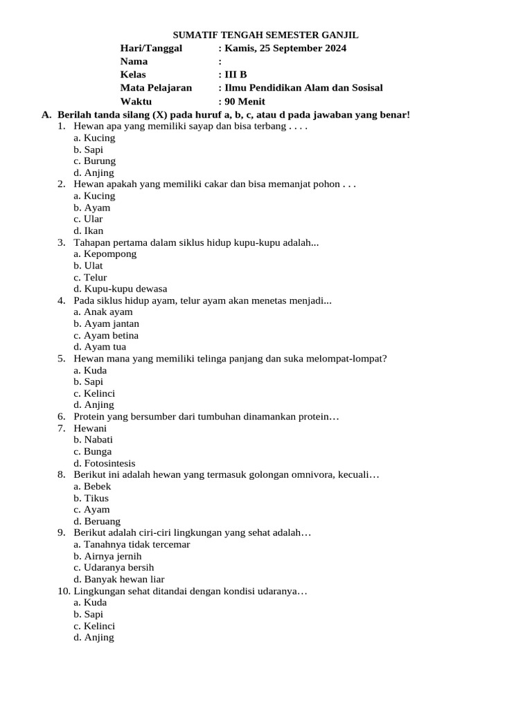 SUMATIF TENGAH SEMESTER GANJIL IPAS | PDF