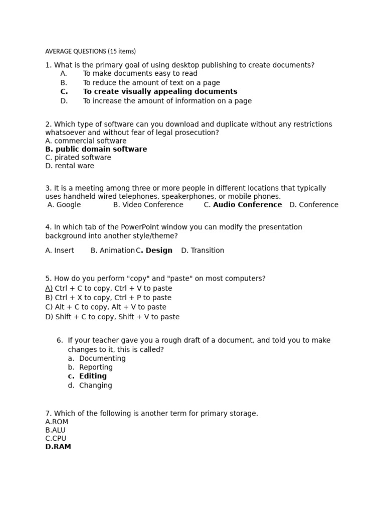 Ict Questions-Average Questions | PDF | Information Technology | Office ...