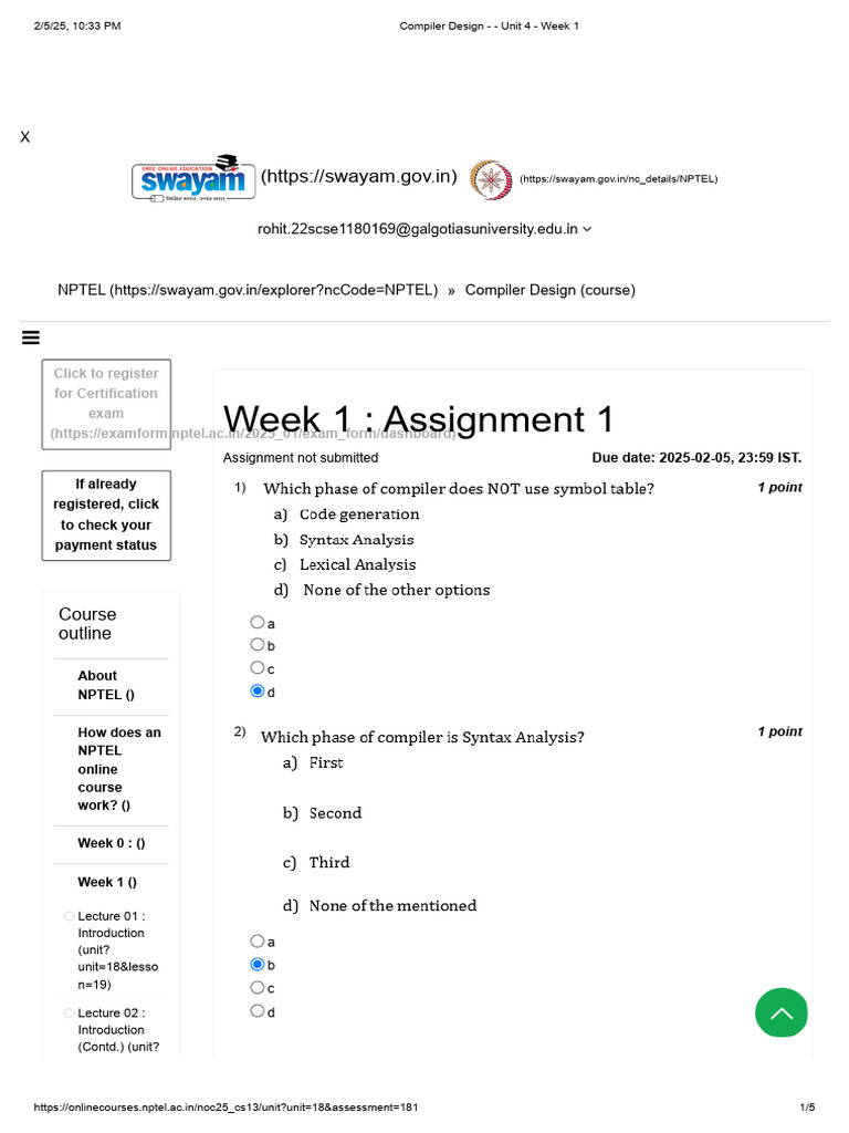 Compiler Design Week 1 Assignment Guide | PDF | Compiler | Hardware ...