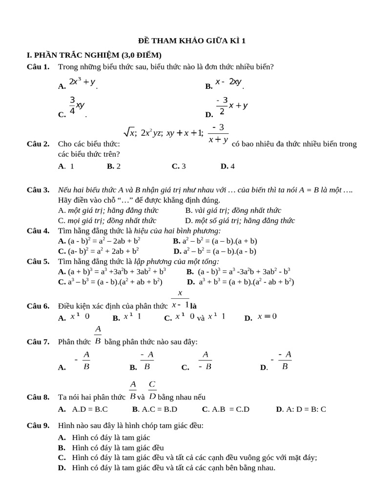 De Tham Khao GK1 - Toan 8 - Đề 6 | PDF