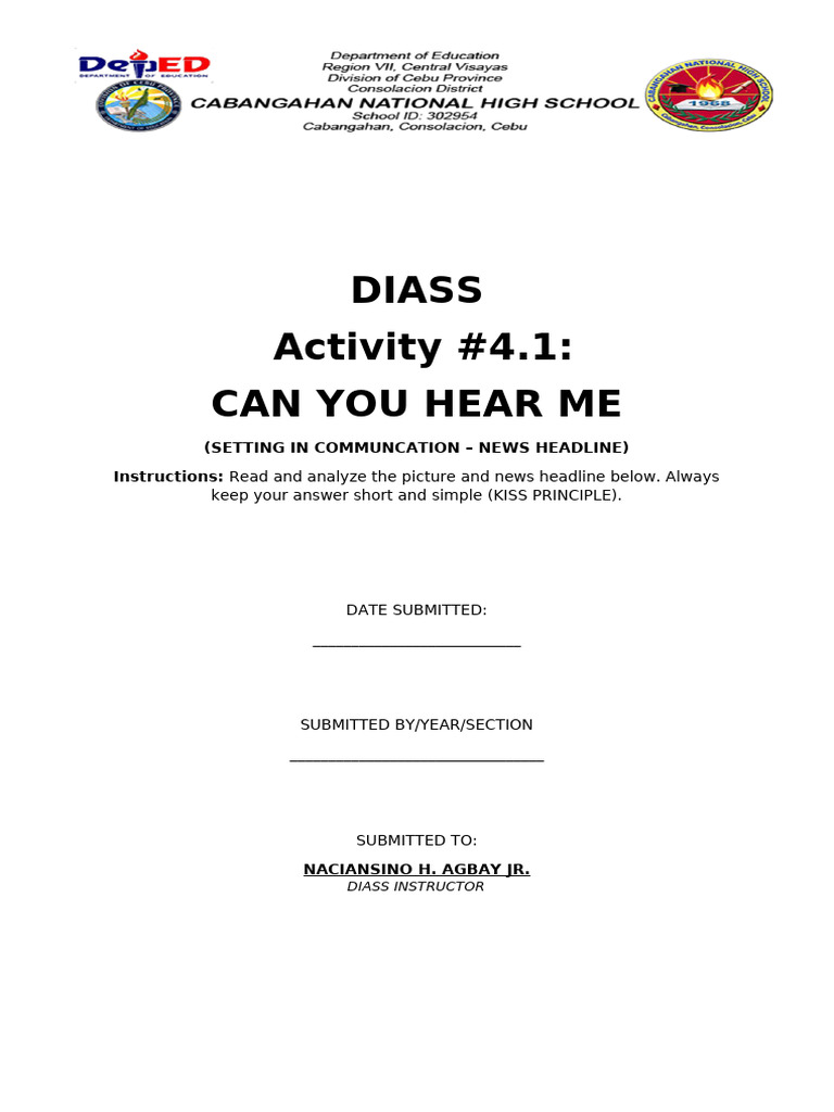DIASS Acitivity #4.1 (Can You Hear Me) | PDF