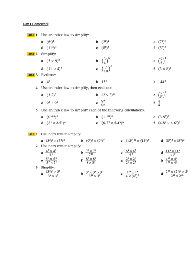 Y8 Index Laws Daily Practice | PDF