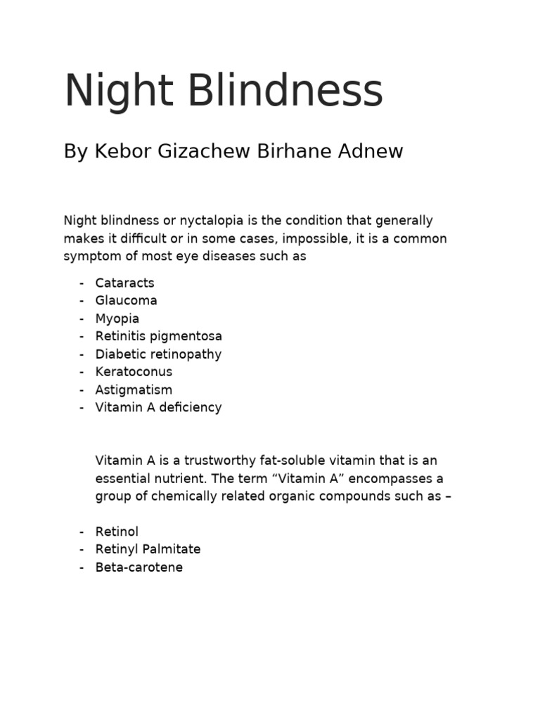 Night Blindness and Vitamin A Deficiency | PDF