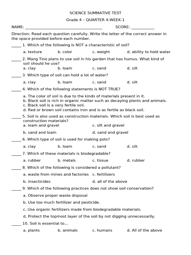 SCIENCE Formative Assessment 1 | PDF