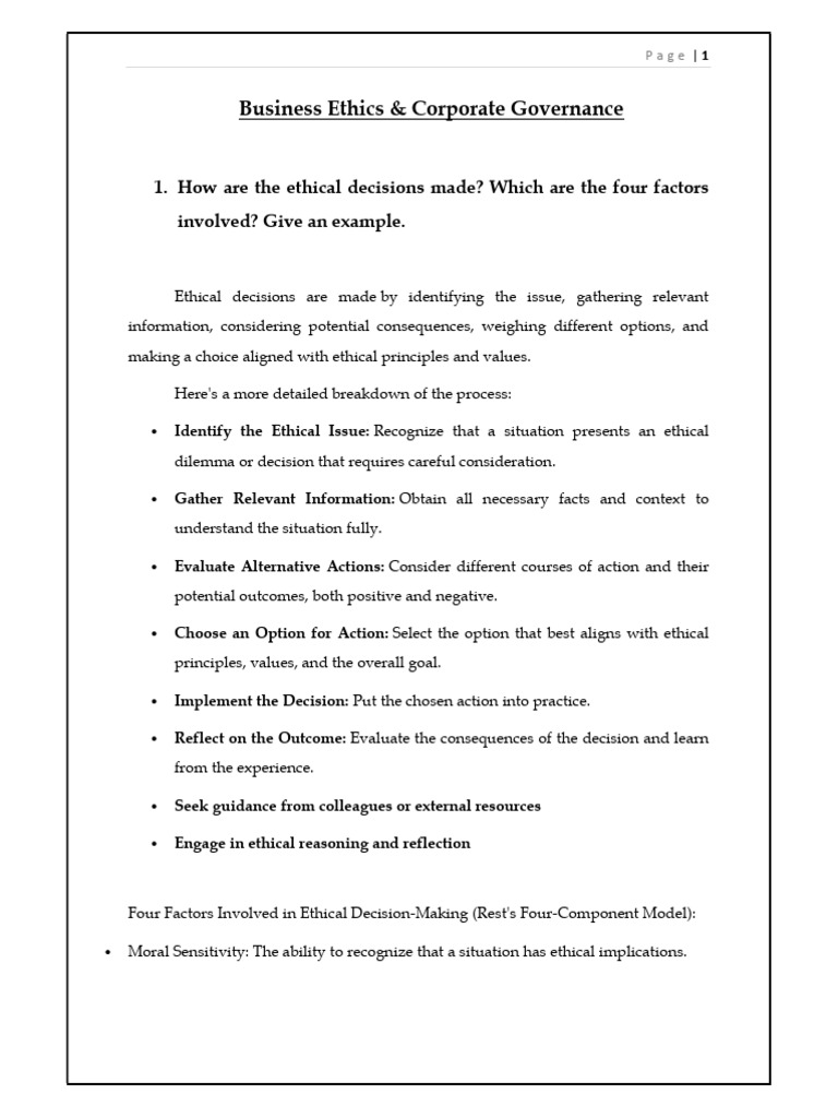 Business Ethics & Corporate Governance Assignment Answer | PDF ...