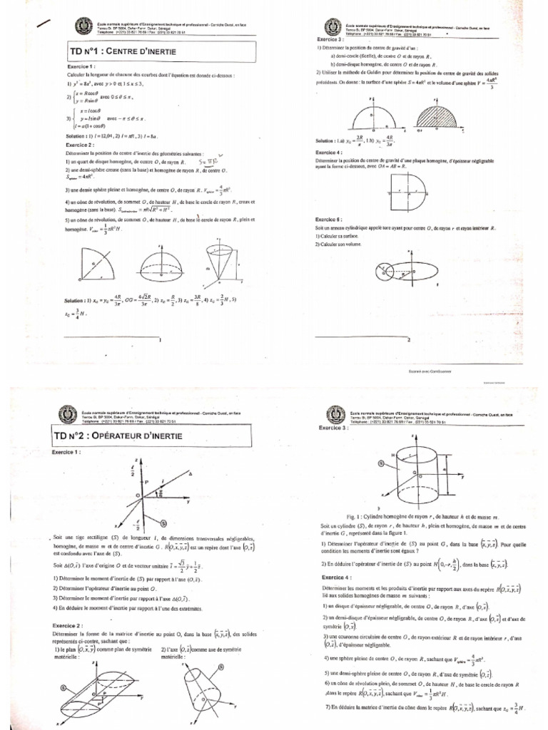 Serie TD2 D'exercices Géométrie Des Masses Cinématique en Mécatronique | PDF