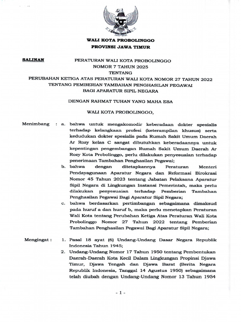 Perwali TPP Tahun 2025 | PDF