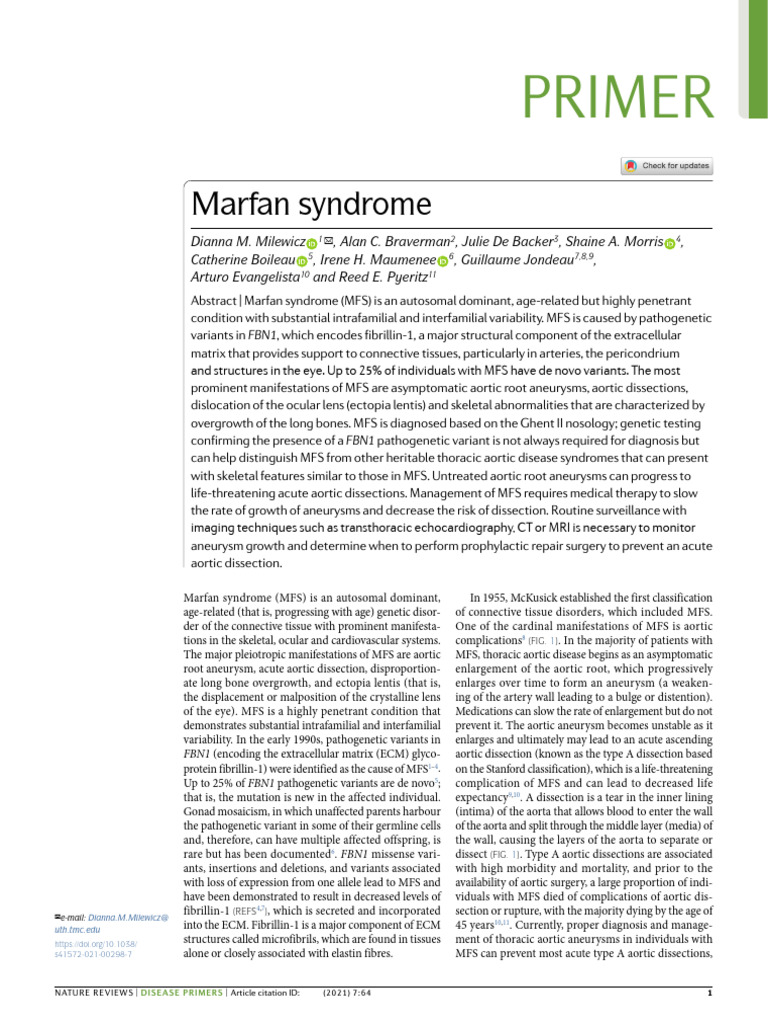 Dianna m Milewicz Marfan Syndrome 2021 | PDF | Transforming Growth Factor Beta