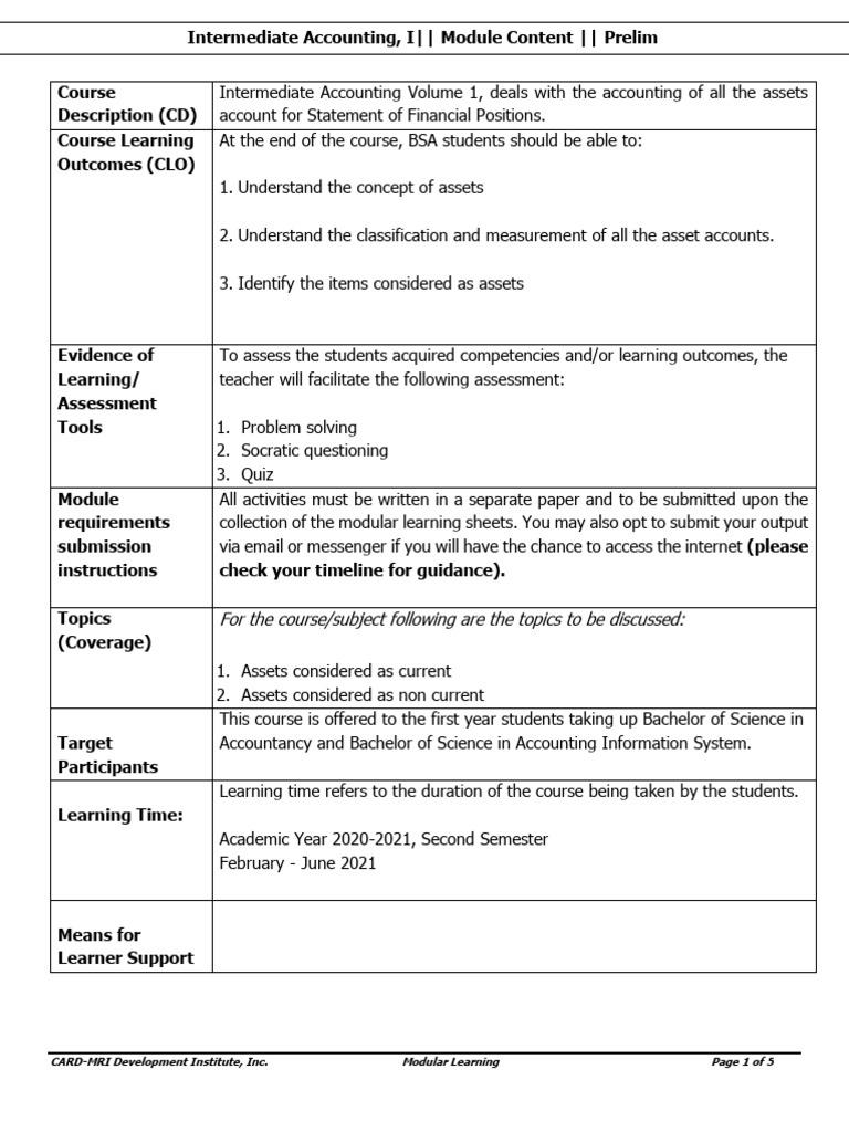 Intermediate Accounting 1 Module For Pre Final Part 1 | PDF ...