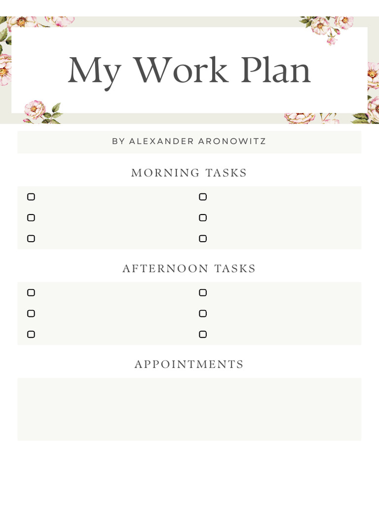 Work Schedule Planner Doc in Cream Pink Style | PDF