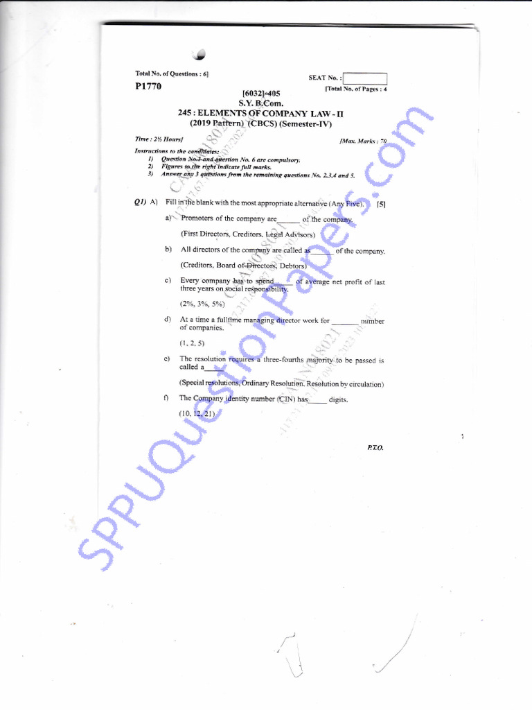 Commerce Bcom Semester 4 2023 April Elements of Company Law II 2019 Pattern | PDF