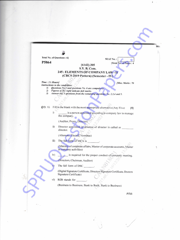 Commerce Bcom Semester 4 2023 November Elements of Company Law II 2019 Pattern | PDF