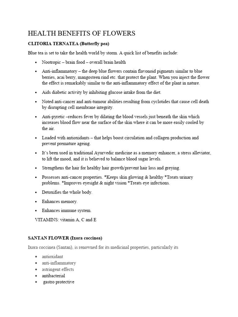 Health Benefits of Medicinal Flowers | PDF | Antioxidant | Cucurbita