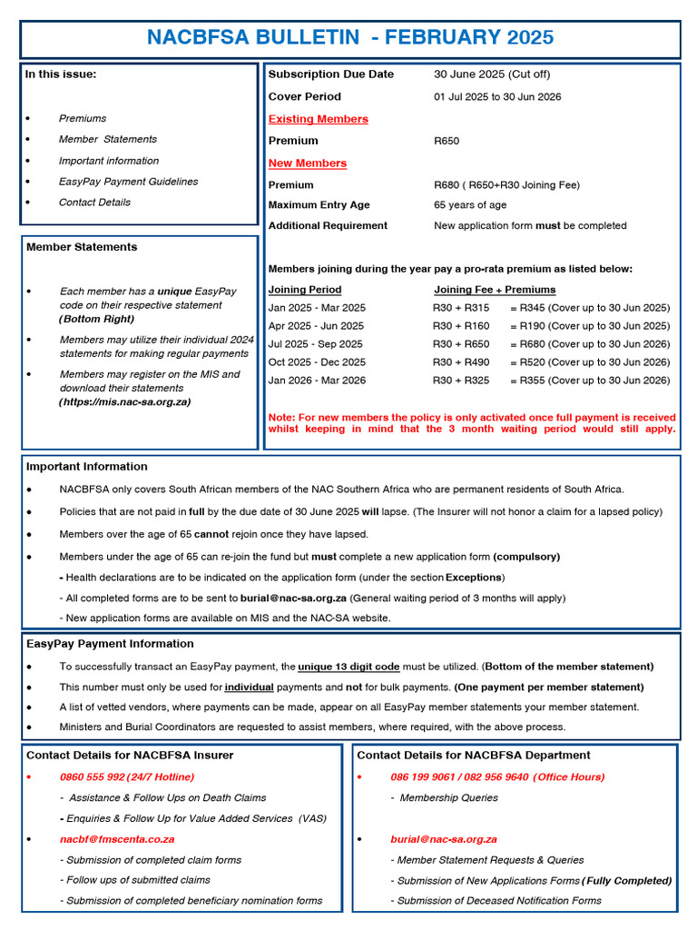 NAC Burial Fund Registration Details 2025 | PDF | Service Industries ...