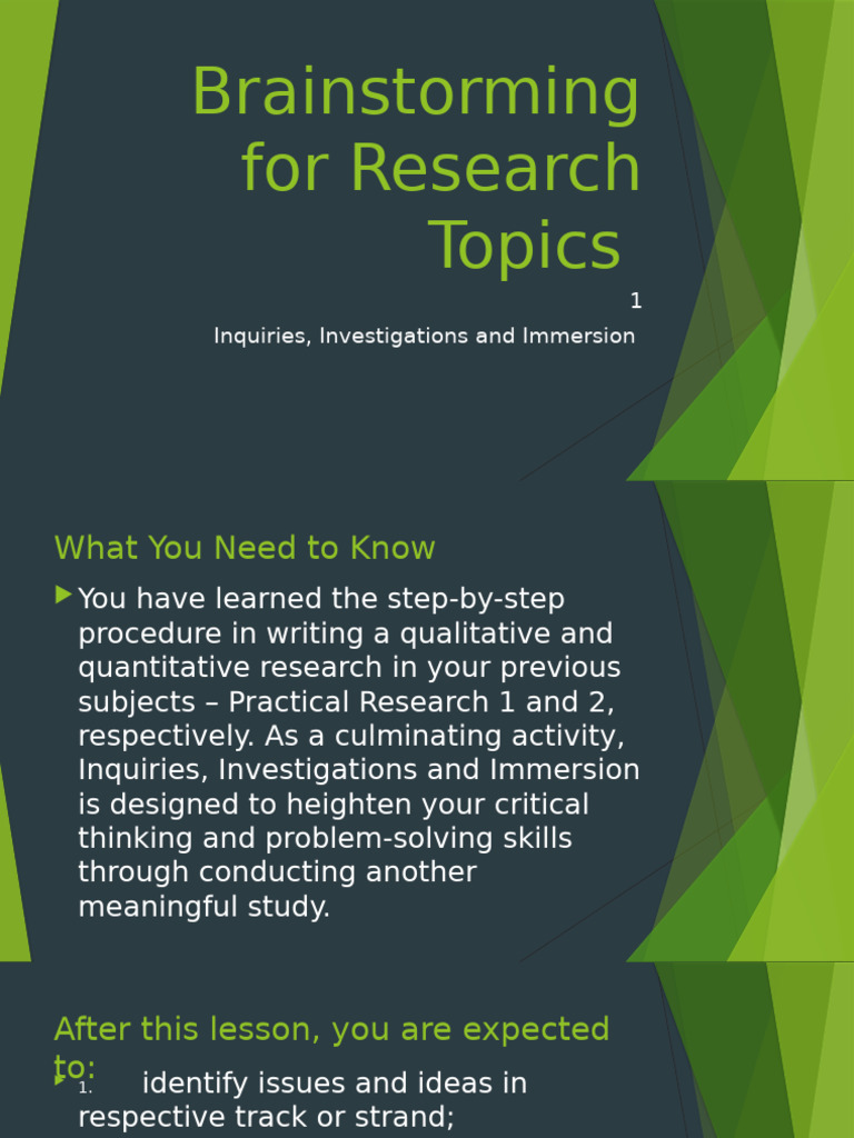 Research Topic Brainstorming Guide | PDF | Question | Cognition