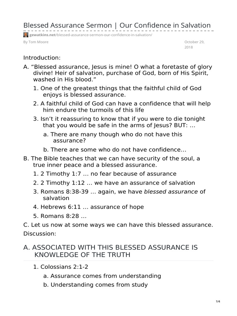 Blessed Assurance in Salvation | PDF | Assurance (Theology) | Jesus