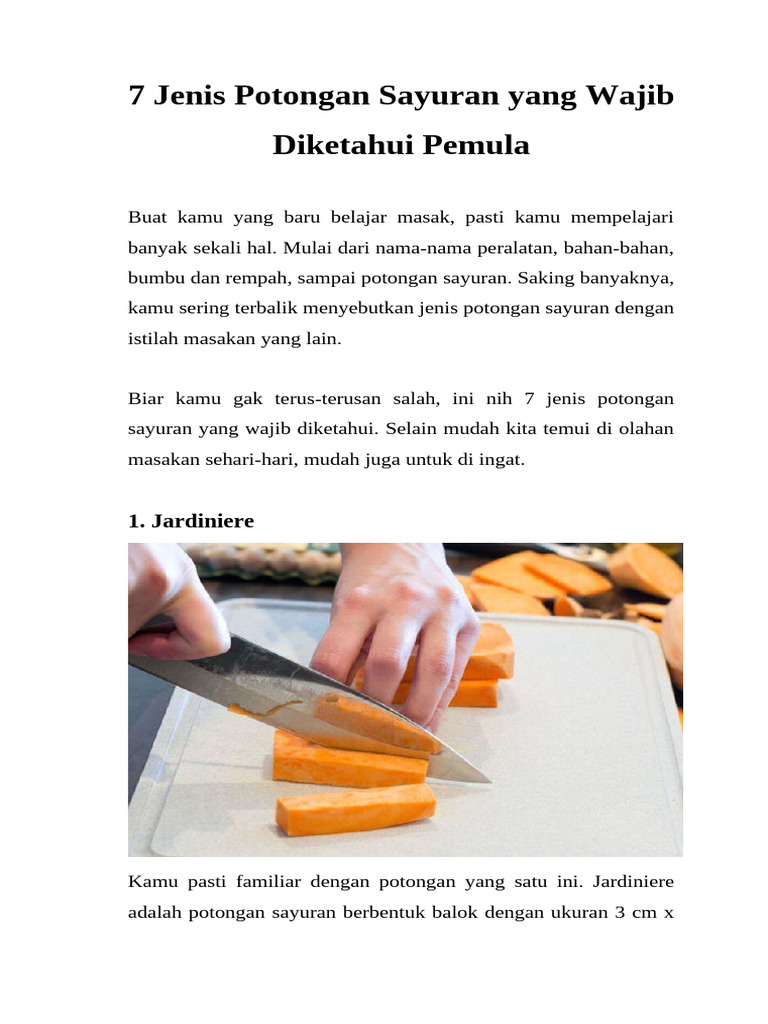 7 Jenis Potongan Sayuran untuk Pemula | PDF