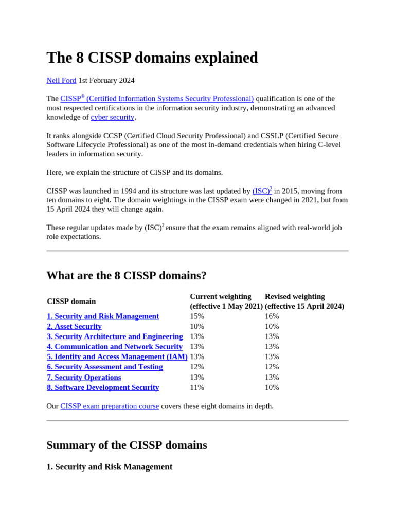 The 8 CISSP Domains Explained | PDF | Ransomware | Computer Security