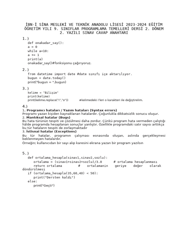 Programlama Cevap | PDF